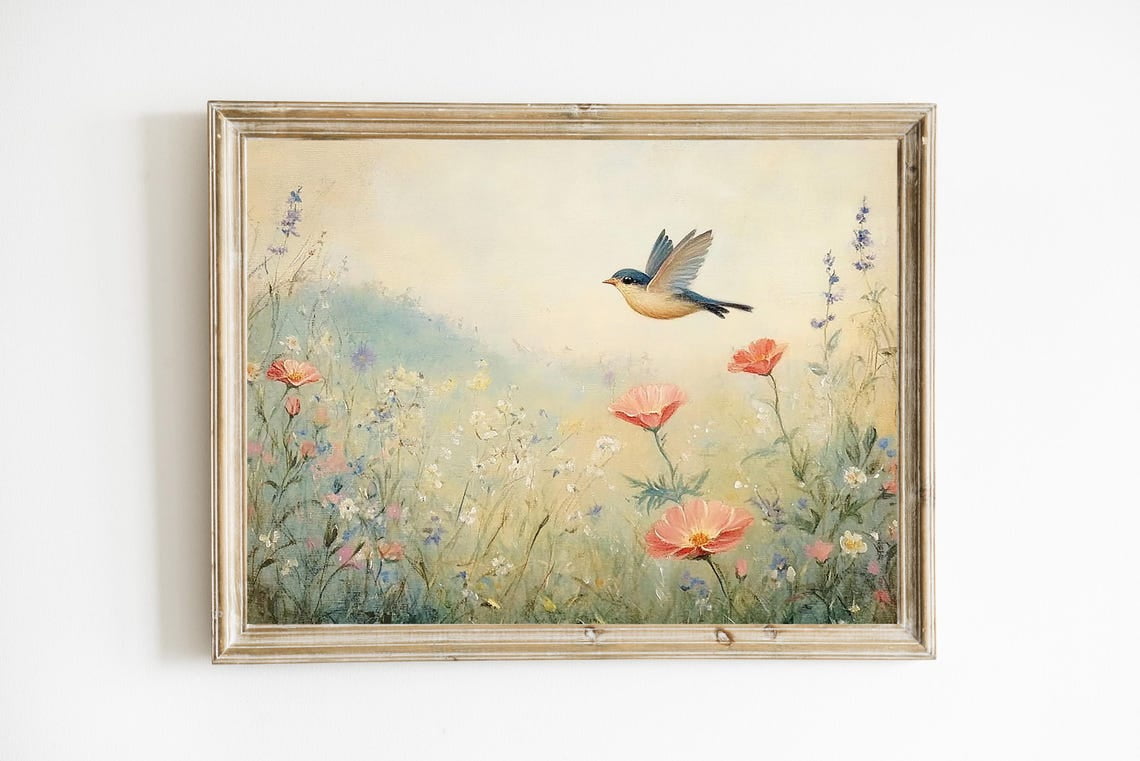 Kiloa Vintage Spring Bird Muted Cottagecore Wall Art Poster Neutral Art ...