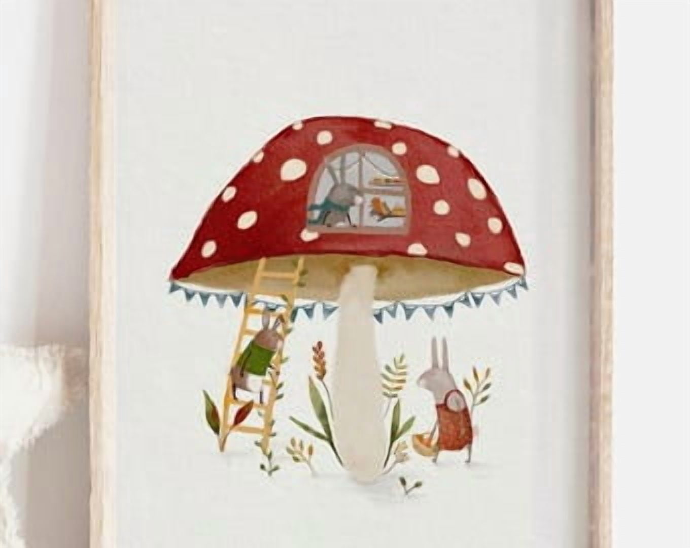 Kiloa Whimsical Mushroom and Bunny Woodland Nursery Wall Art Poster ...