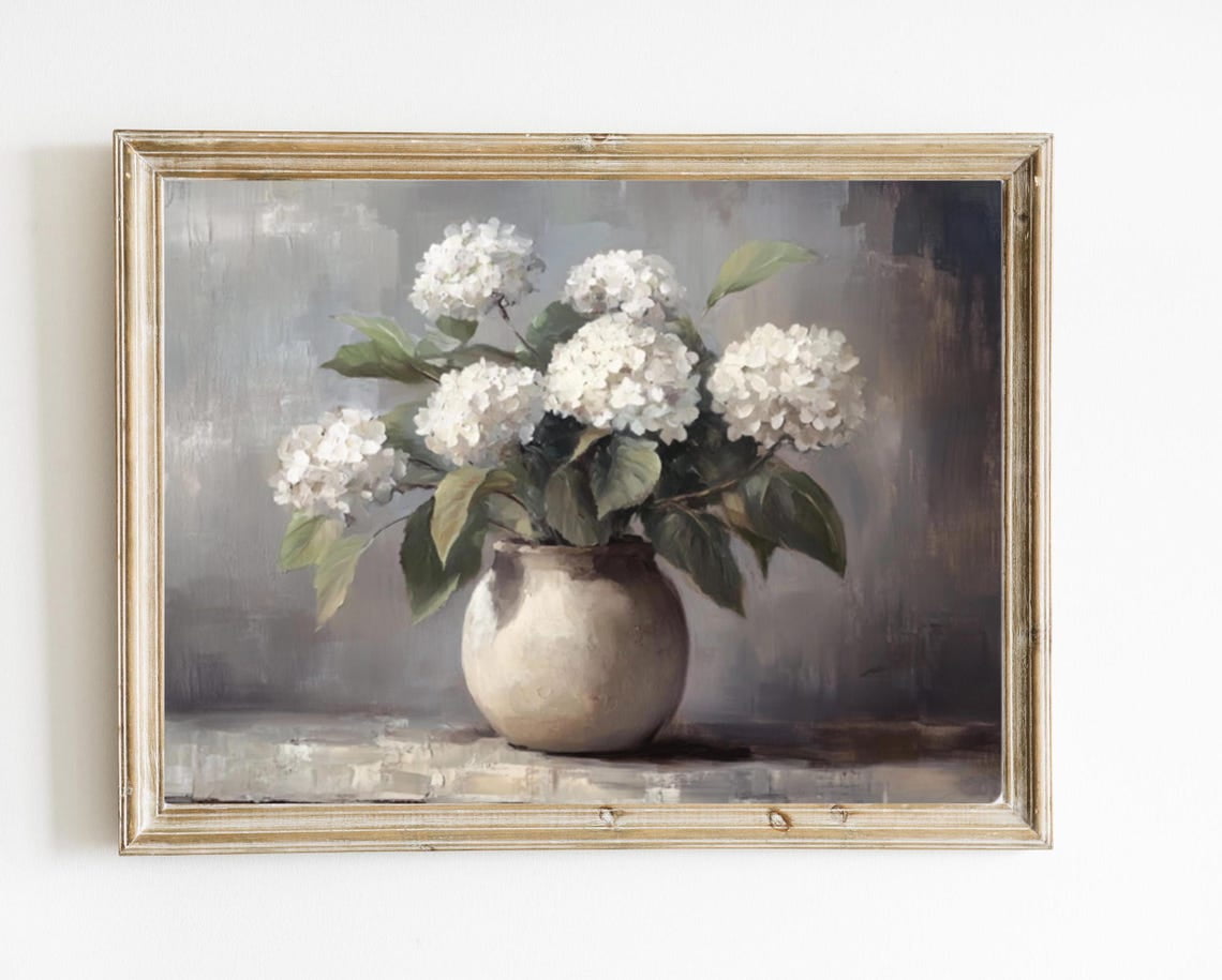 Kiloa White Hydrangeas Still Life Poster Rustic Vintage Cottagecore ...