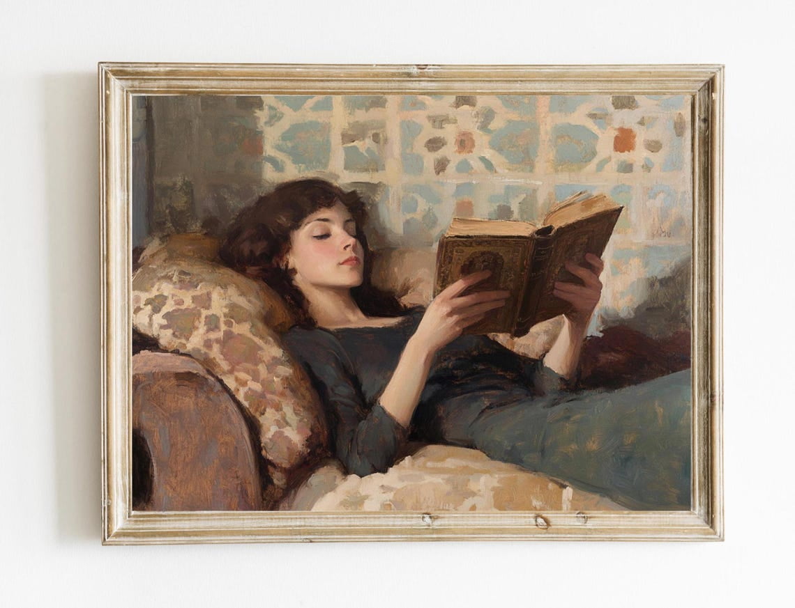 Kiloa Woman Reading Portrait Vintage Book Print Poster Portrait of ...