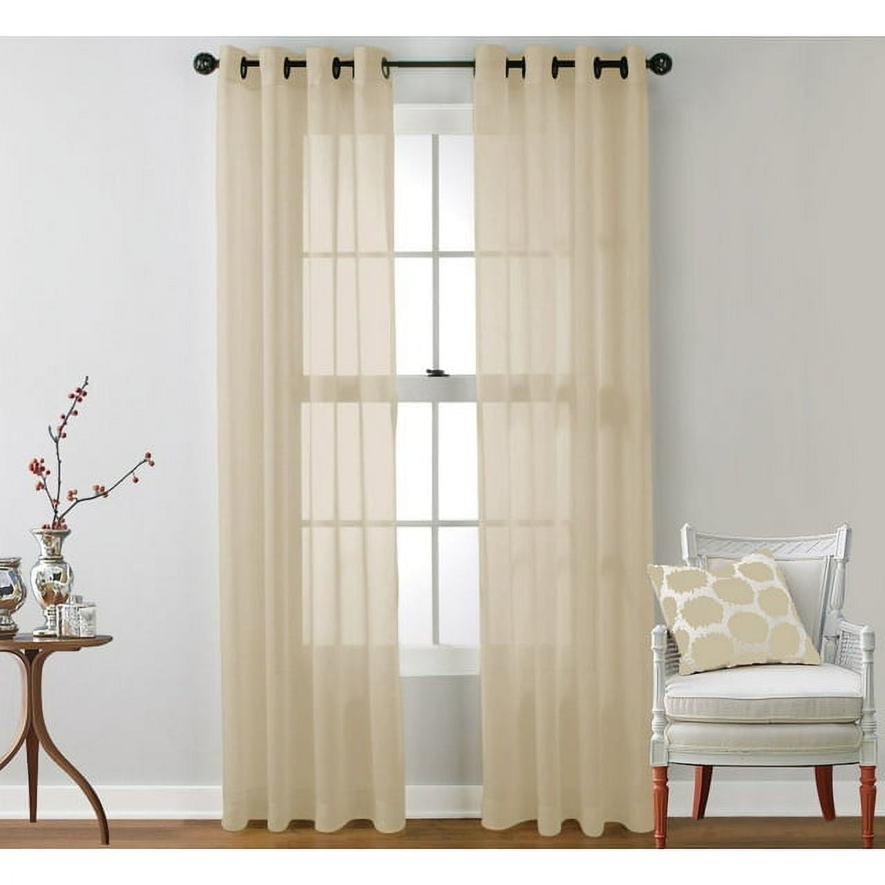 Kim Harper Beige Sheer Voile Curtain Drapes with 8 Grommets, Window ...