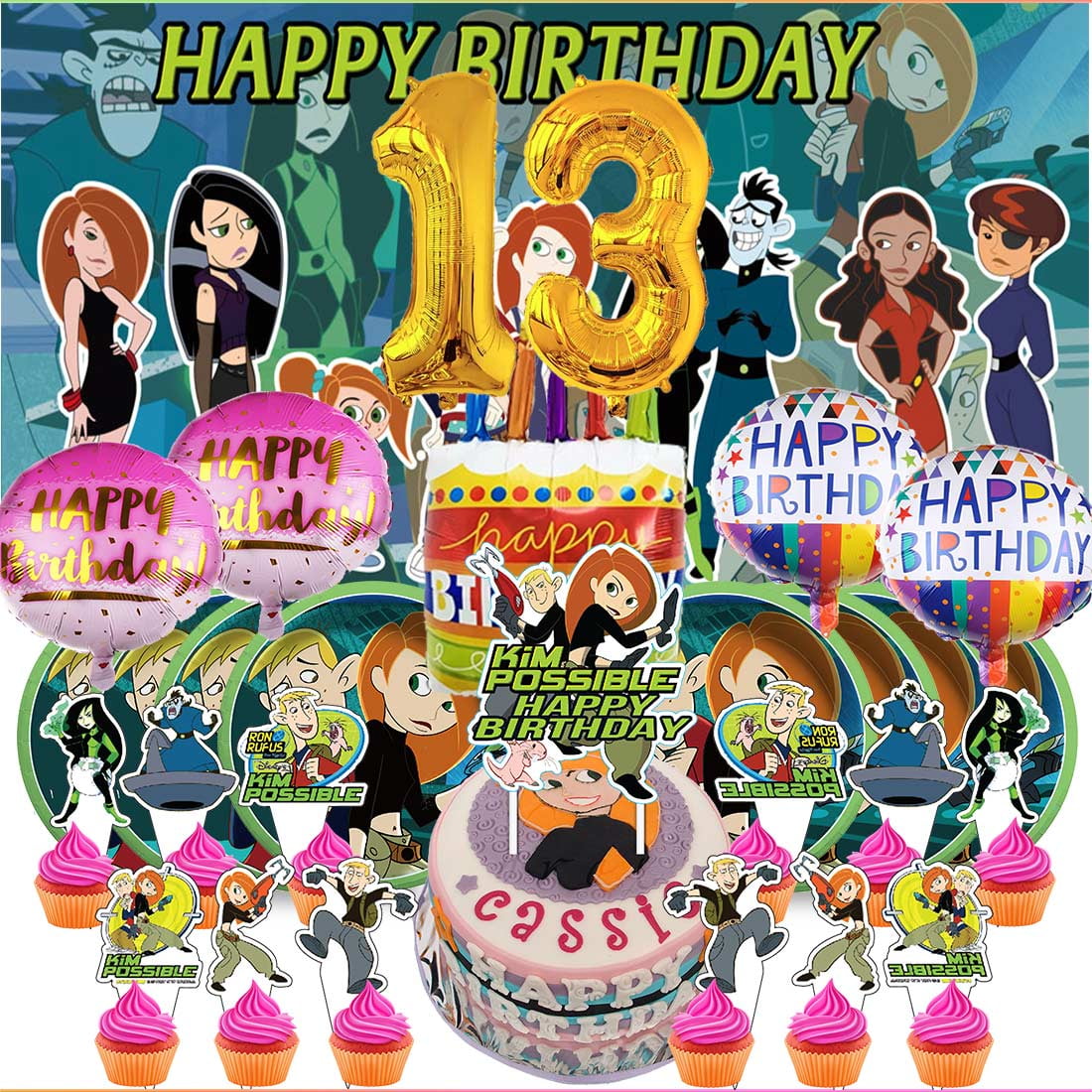 Kim Possible 13th Tableware Balloons Cake Toppers Backdrop Banner ...