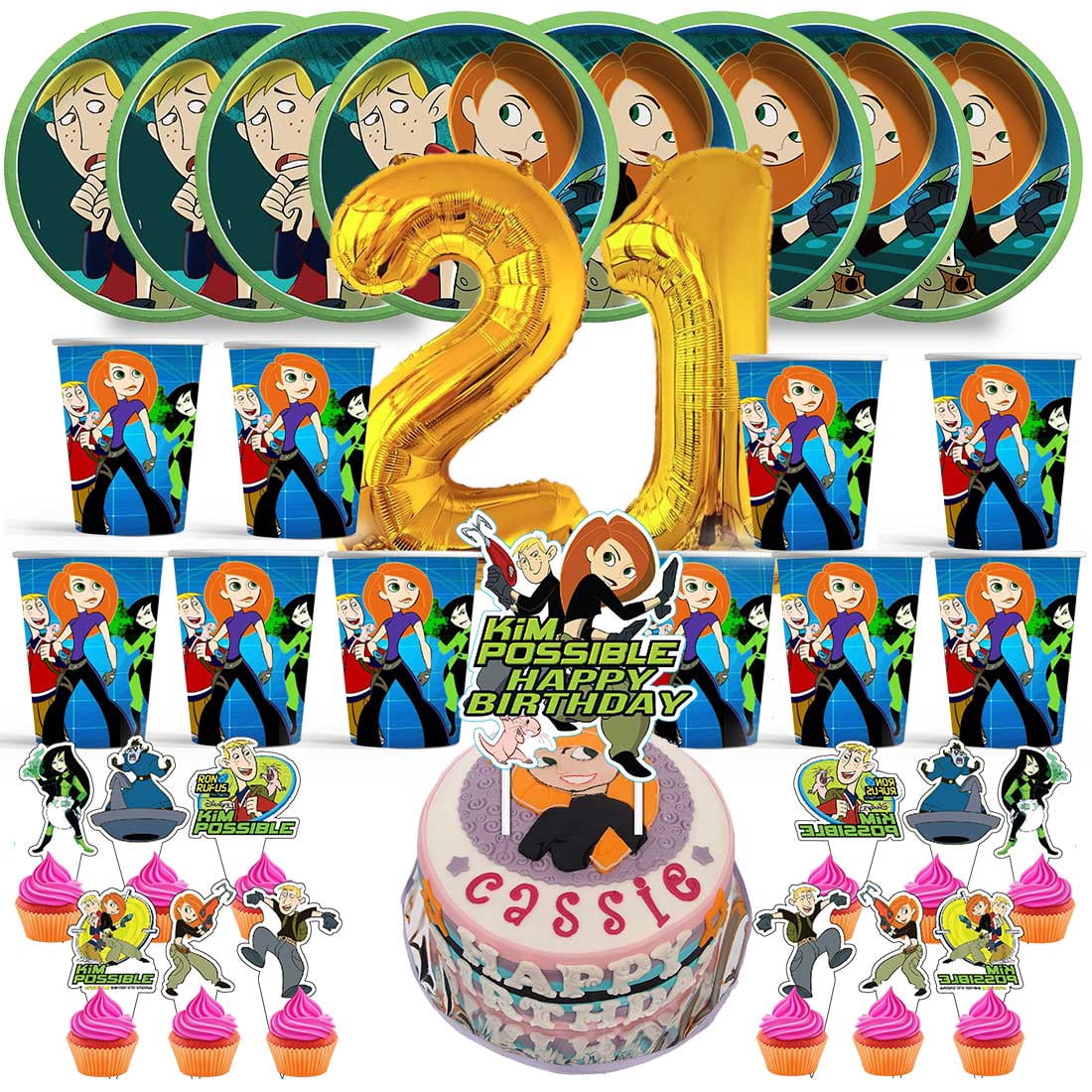 Kim Possible Birthday 21th Cups Party Supplies Plates Fans Decorations ...