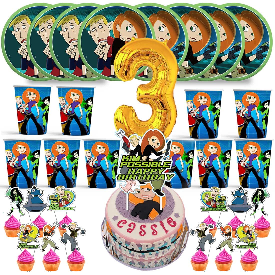 Kim Possible Birthday 3rd Cups Party Supplies Plates Fans Decorations ...