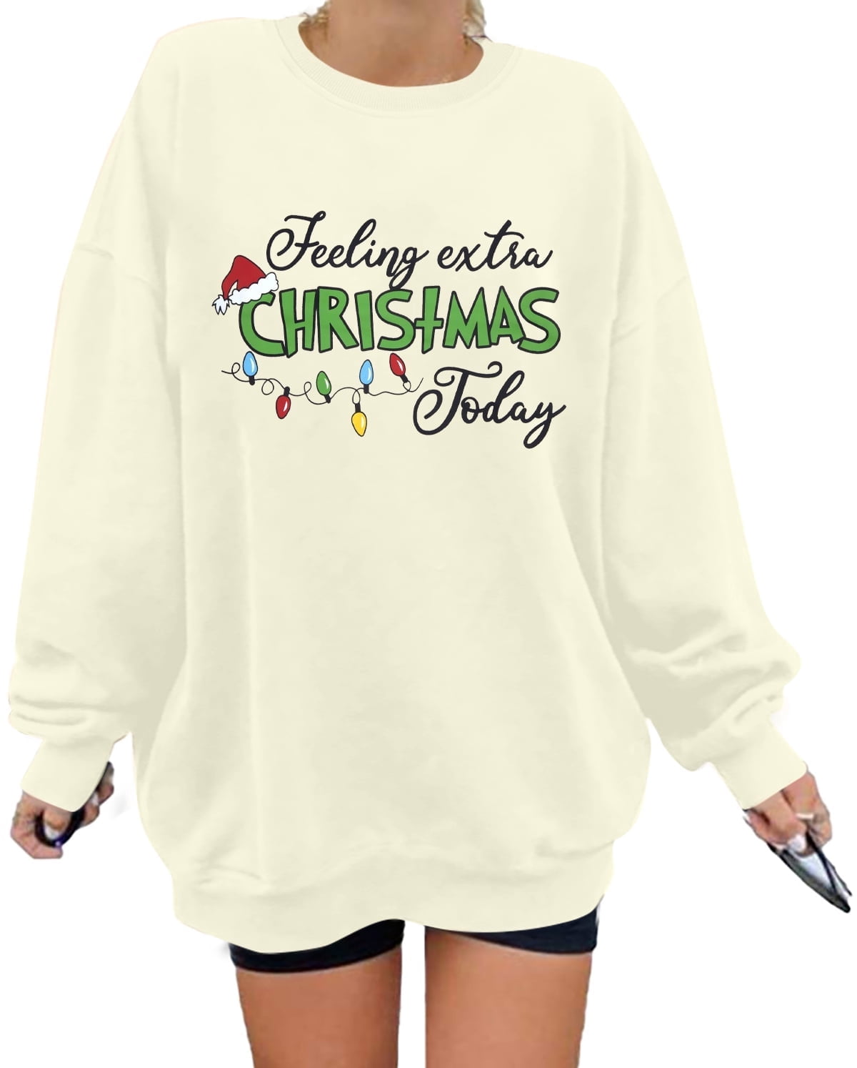 KimSoong Women Christmas Oversized Sweatshirt Merry Christmas Lights ...