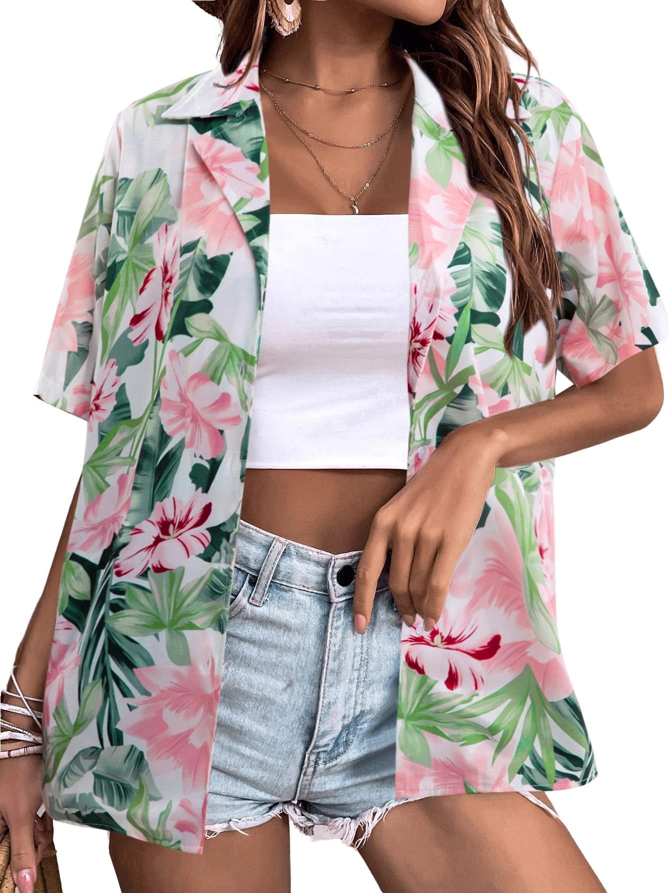 KimSoong Women's Beachwear, Hawaiian Floral Blouse, Lightweight Chiffon ...