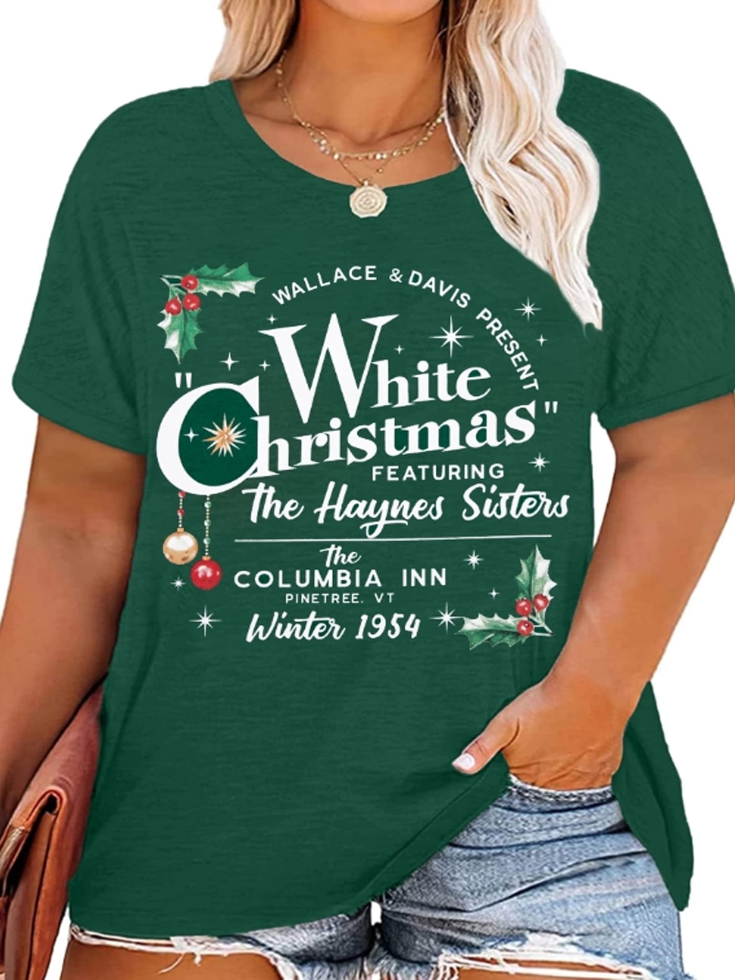KimSoong Women Merry Christmas Plus Size Shirt Christmas Lights T-Shirt ...