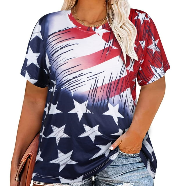 KimSoong Women Plus Size American Flag Shirt 4th of July T-Shirt USA ...