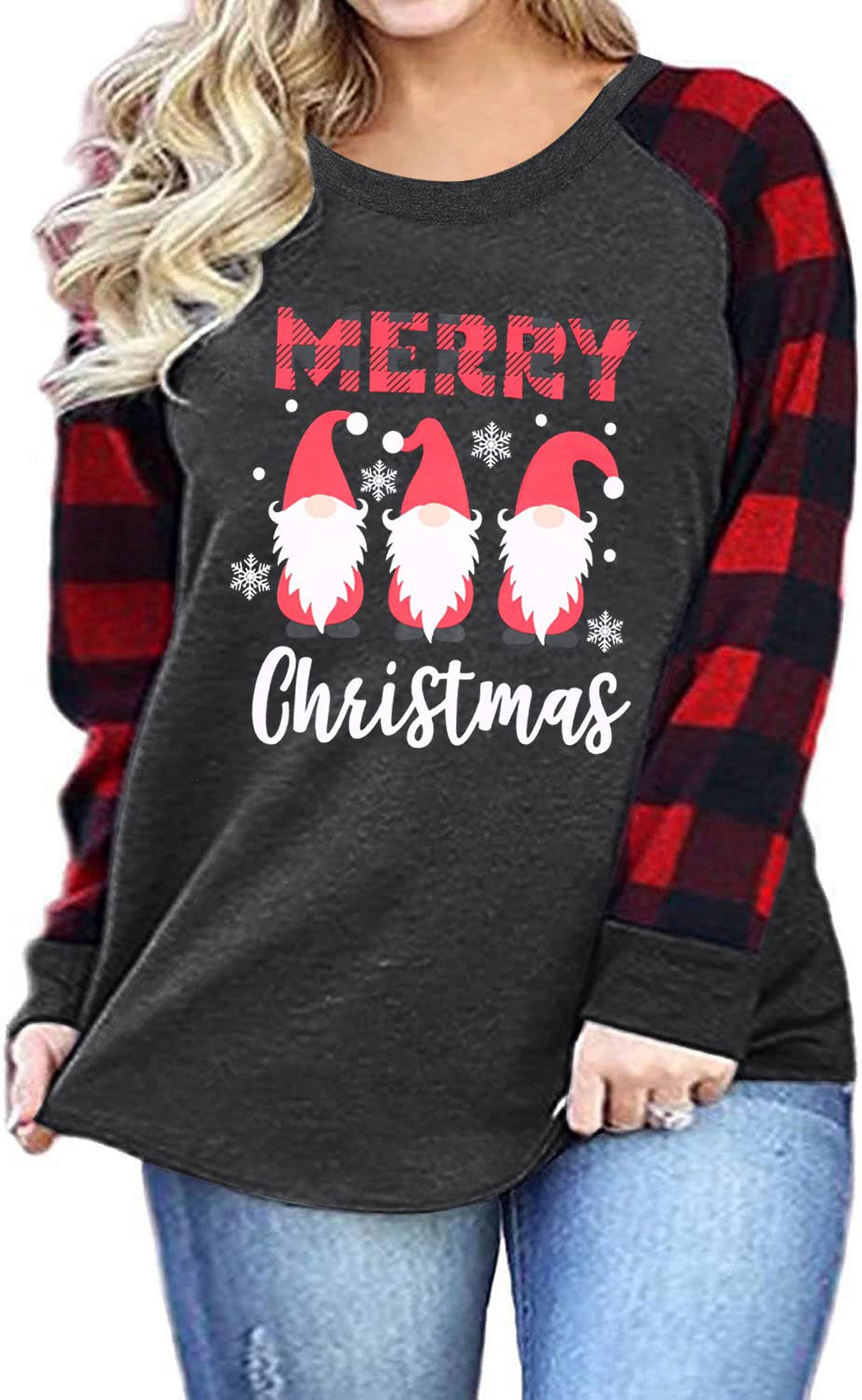 KimSoong Plus Size Christmas Shirt Women's Gnomes Plaid Graphic Casual ...