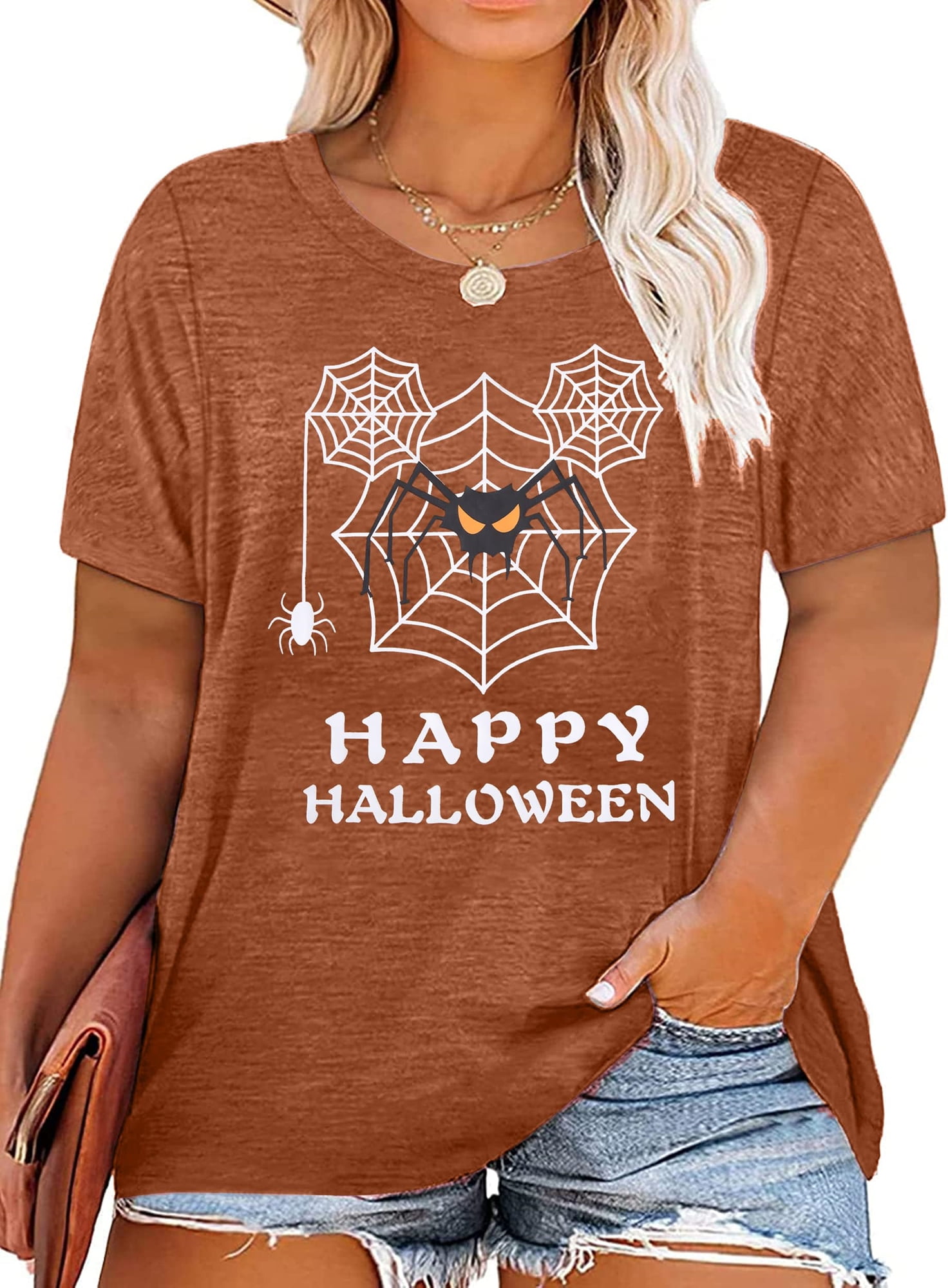 KimSoong Plus Size Halloween Shirts, Funny Spider Web Graphic Tee ...
