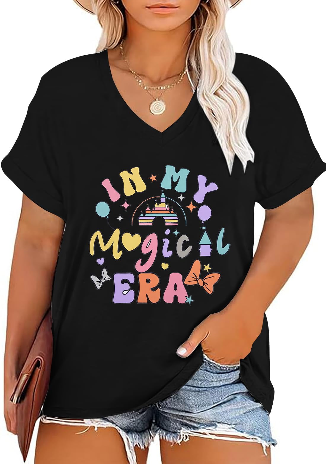 KimSoong Plus Size Magic Kingdom Shirts for Women Castle Graphic T-Shirt Cute Holiday Shirt ...