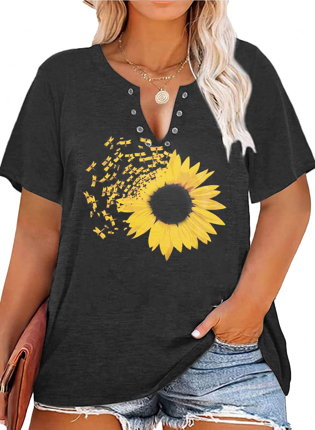 KimSoong Plus Size Sunflower Shirts for Women Cute Dandelion Graphics T ...