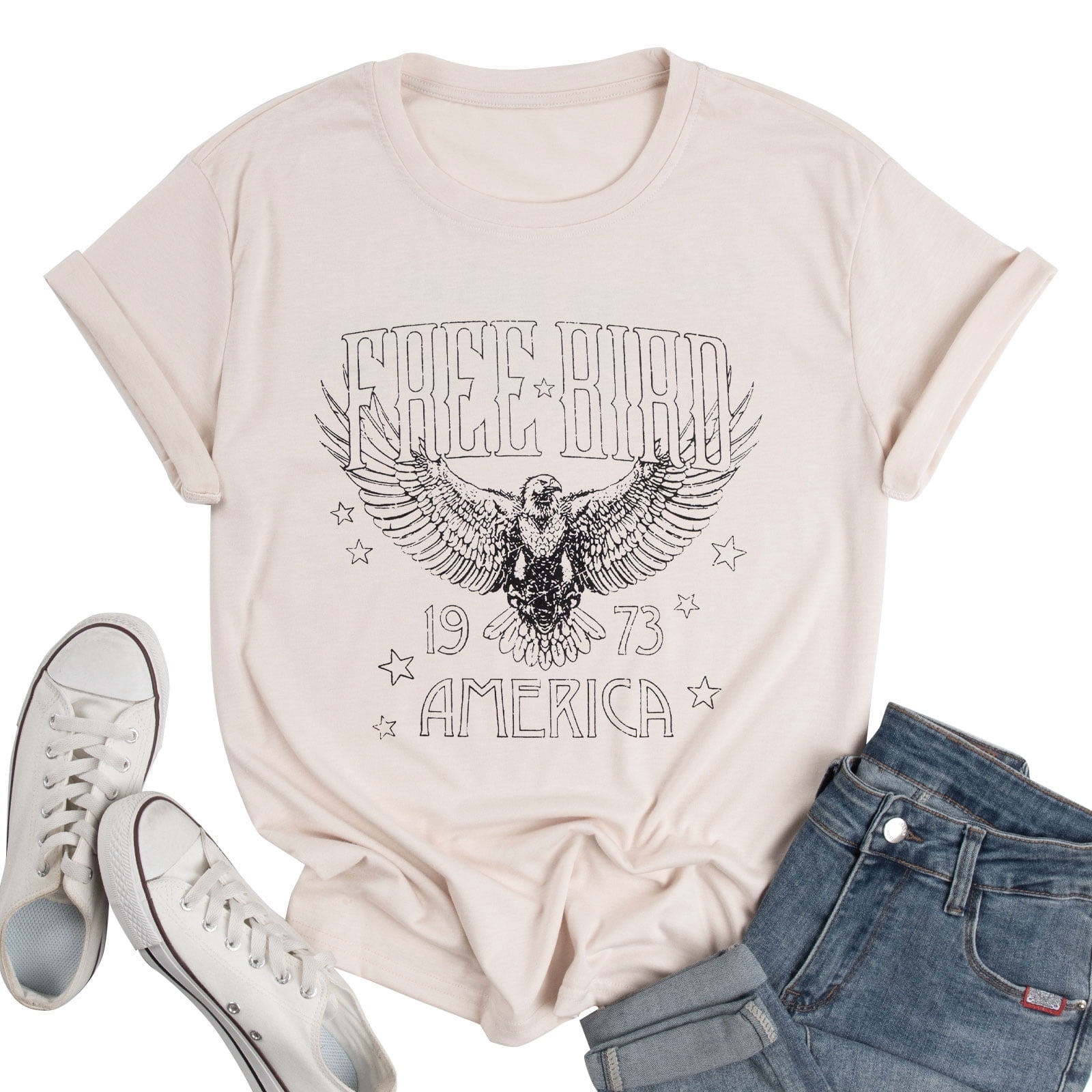 KimSoong Woman Vintage Rock Band T-Shirt Retro Bird Shirt Eagle Graphic ...