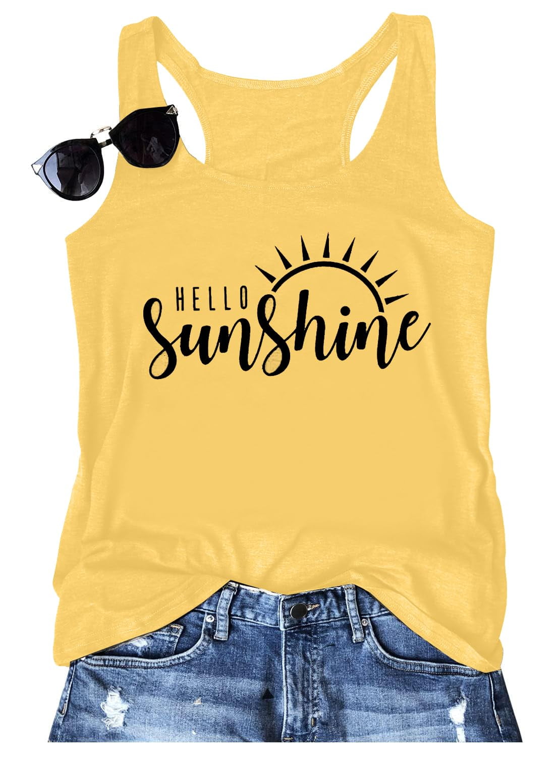 KimSoong Women Summer Sleeveless Tank Tops Hello Sunshine Letter Print ...