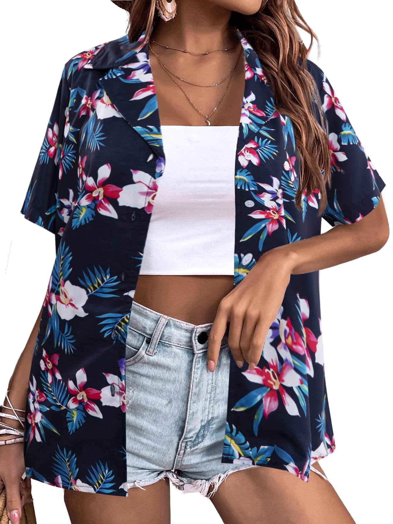 KimSoong Women's Leisure Streetwear Beachwear Lapel V-Neck Hawaiian ...
