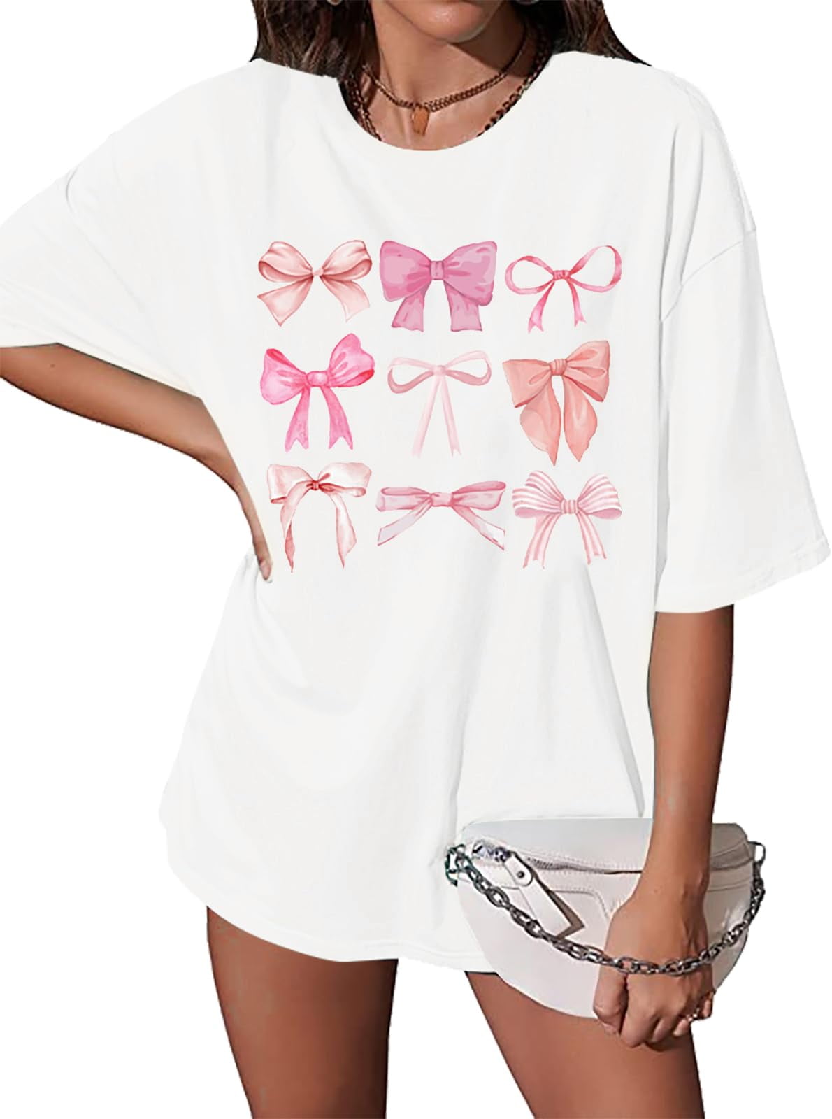 KimSoong Womens Bow Shirt Coquette Aesthetic T-Shirt Trendy Pink Bow ...