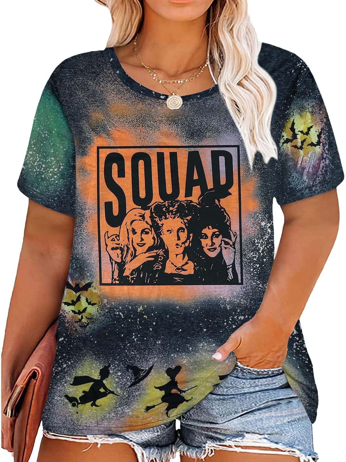 KimSoong Women Plus Size Halloween Squad Shirt Hocus Pocus T-Shirt ...