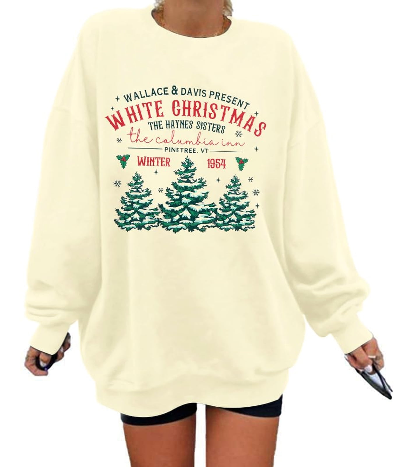 KimSoong Womens White Christmas Sweatshirt Crew Neck Christmas Tree ...