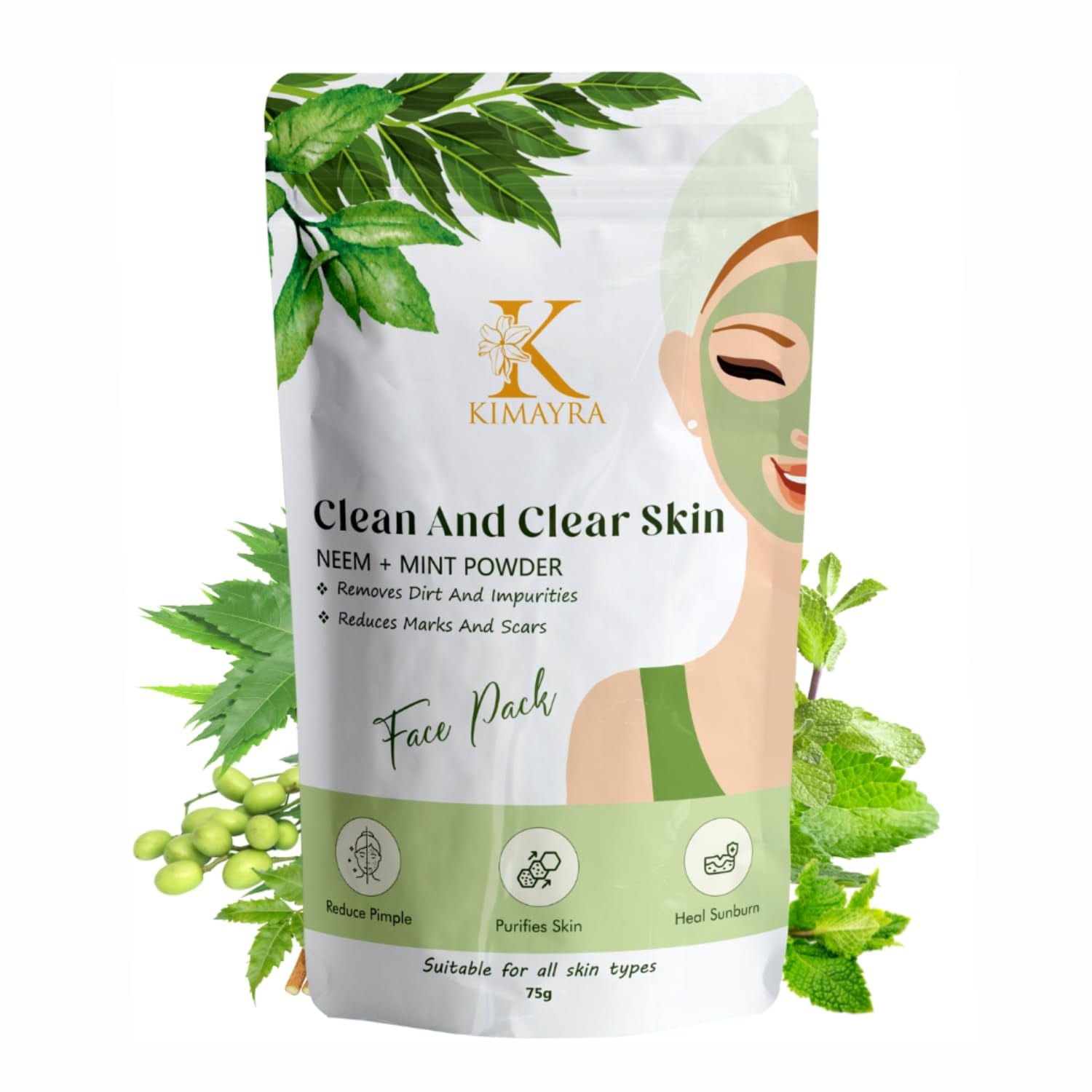 Kimayra Organic Neem + Mint Face Pack Powder For Clean & Clear Skin ...