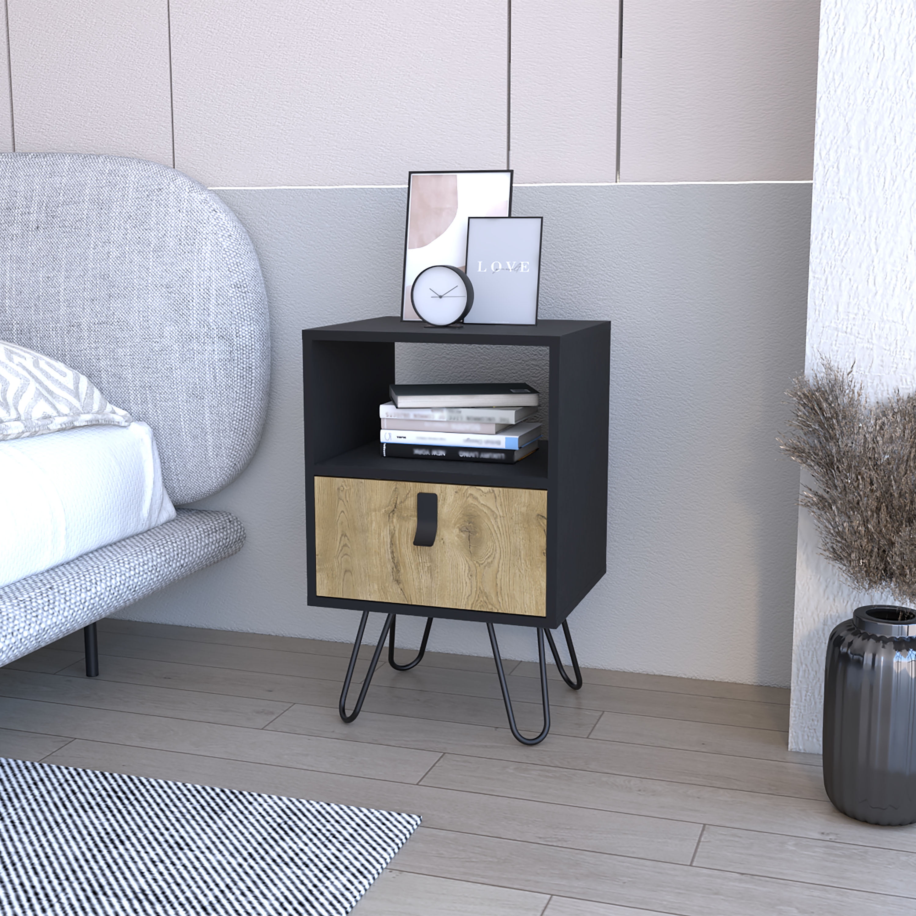 Kimball Nightstand,Ample Storage Design with Hairpin Legs,Drawer An ...