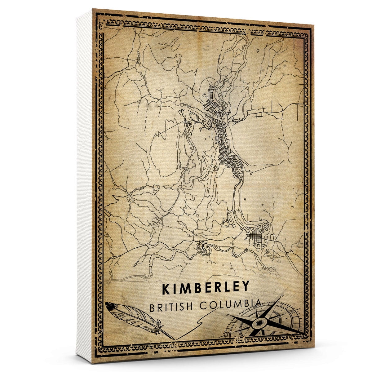 Kimberly Vintage Map Prints Canvas, British Columbia Map Art Canvas ...