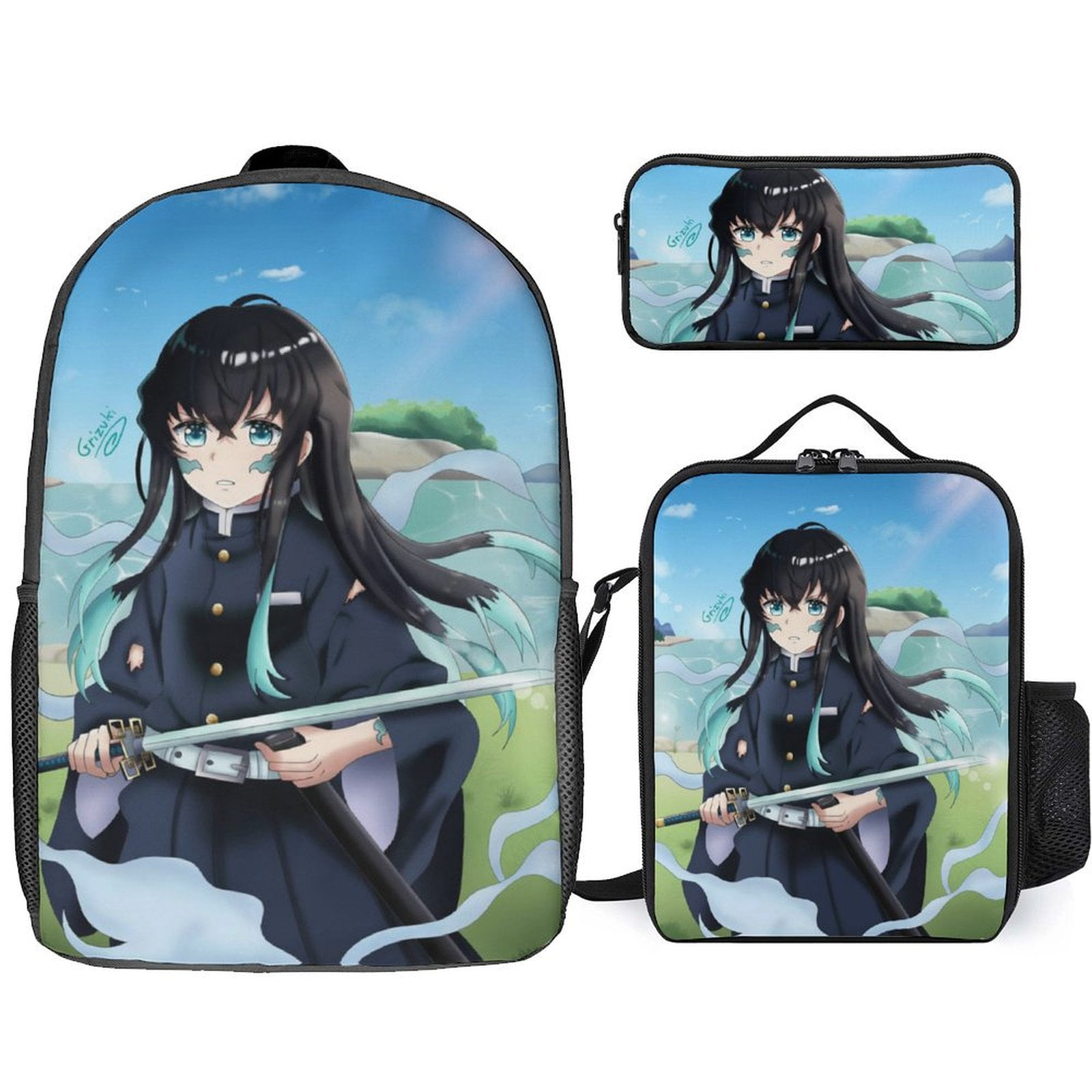 Kimetsu No Yaiba Muichiro Tokito Backpack 3 Piece Set Laptop Work ...
