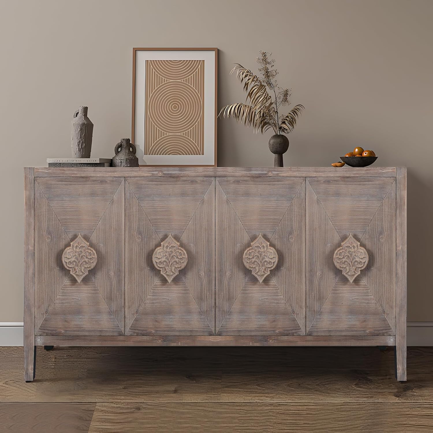 Kimi Mid Century Modern Minimalist Drop-Down Door Stand for TVs up to ...