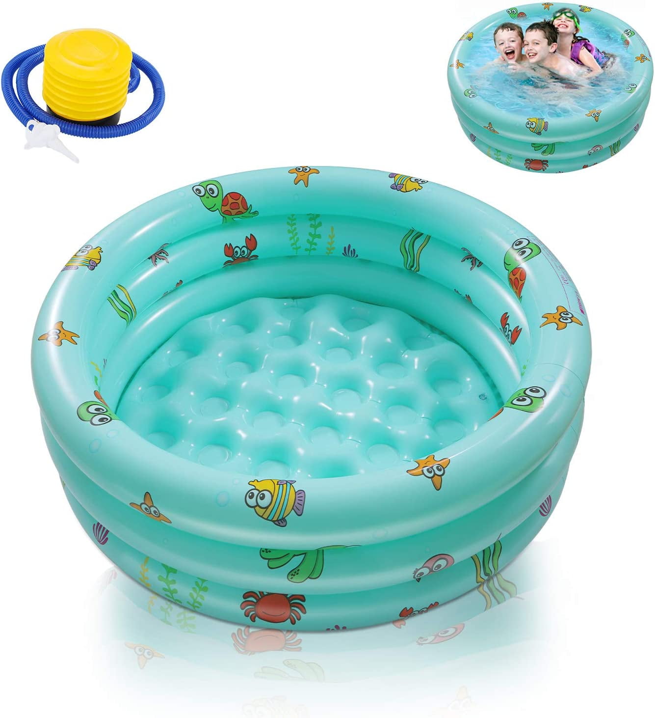 "Kimiangel Inflatable Kiddie Pool, 3 Ring with Air Pump, 40""x 11 ...
