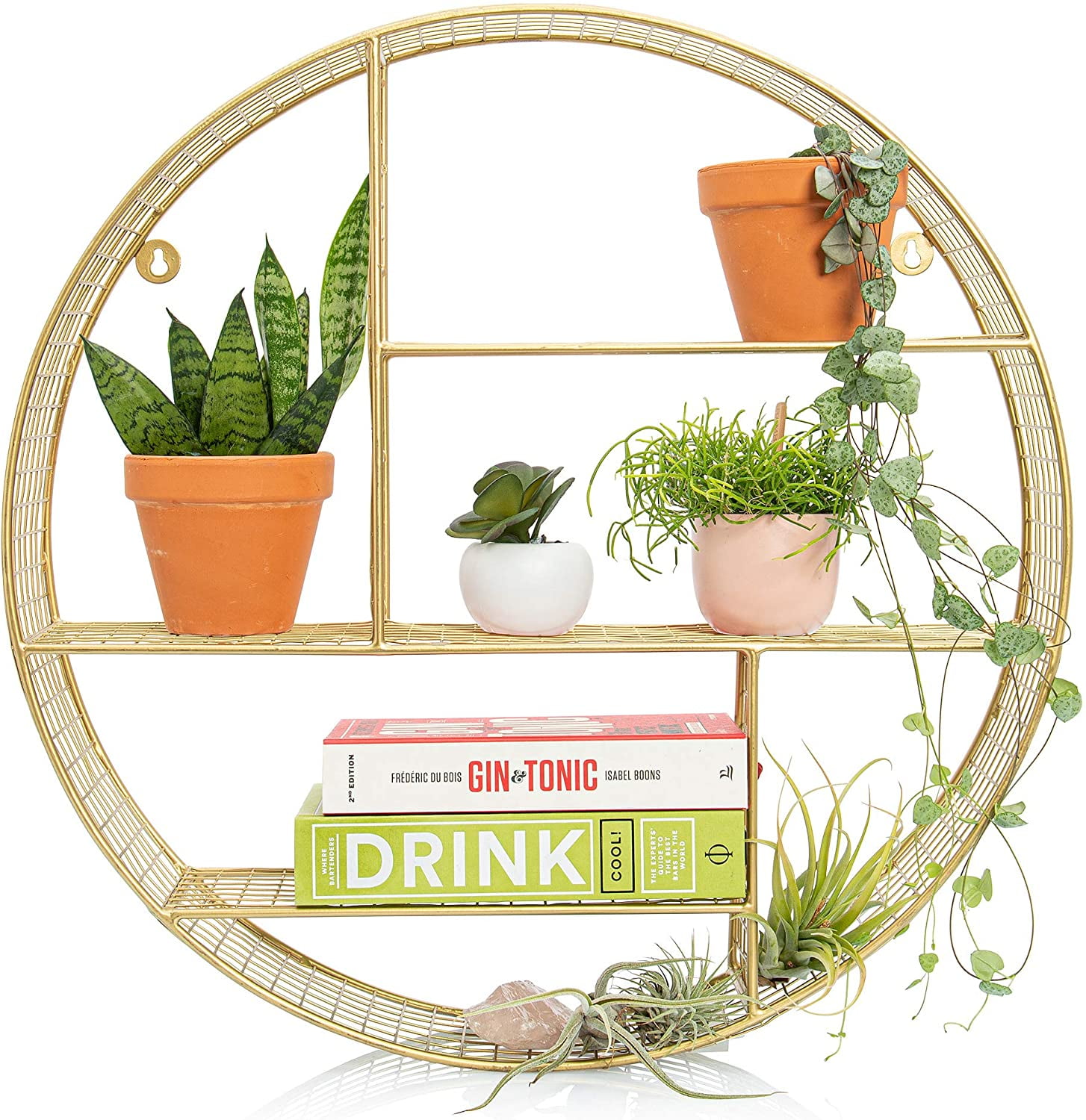 Kimisty 20 Inch Extra Large Gold Round Wall Shelf: Circular Boho ...