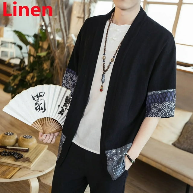 Kimono Japanese Costume Men Coat Harajuku Style Tops Japan Haori ...