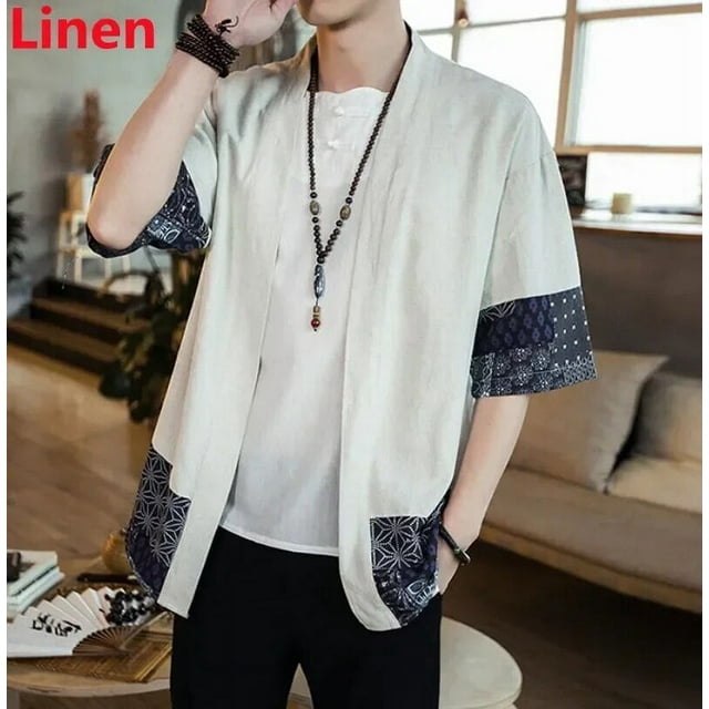 Kimono Japanese Costume Men Coat Harajuku Style Tops Japan Haori ...