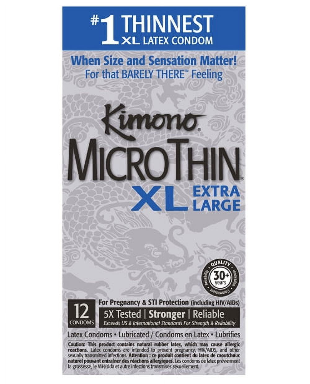 Kimono Micro Thin XL Extra Large Condom - Box of 12 HSA/FSA Eligible ...