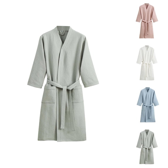 Kimono Robe for Men Women Waffle Knit 3/4 Sleeve Yukata Spa Sauna ...