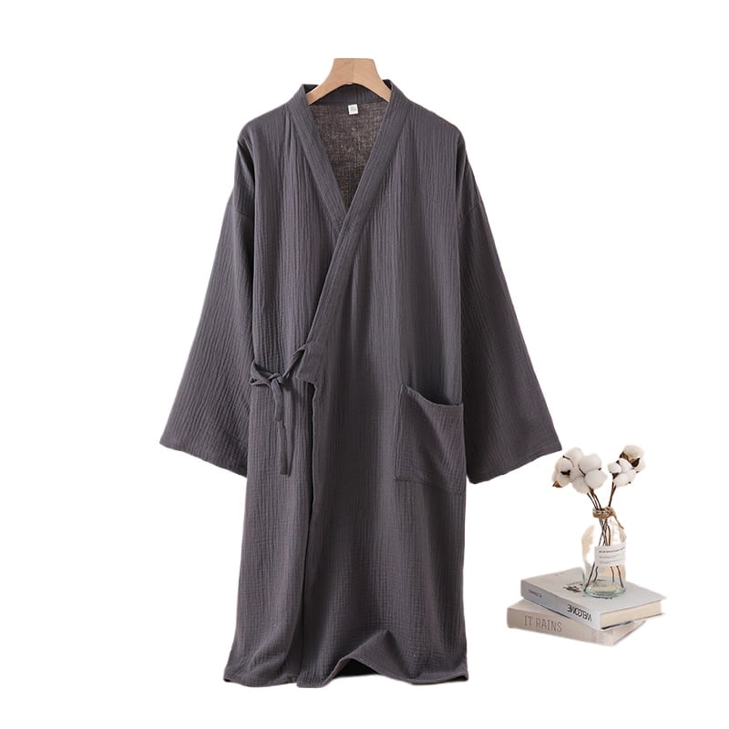 Kimono pajamas men's cotton yarn bathrobes Japanese tethered cardigan thin loungewear couple ...