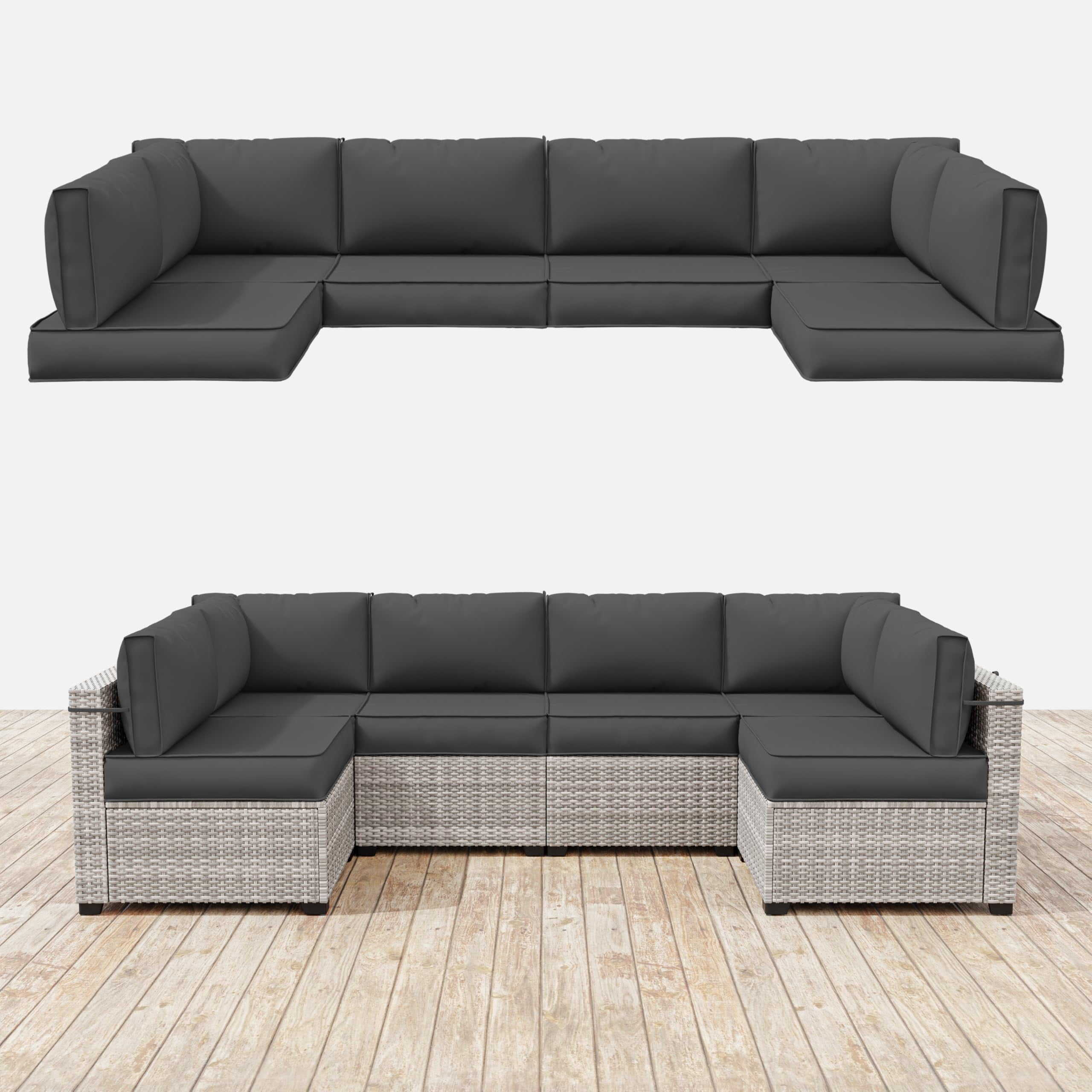 Kimunuk 14 Piece Outdoor Furniture Replacement Cushions, Fits 6-Seat ...