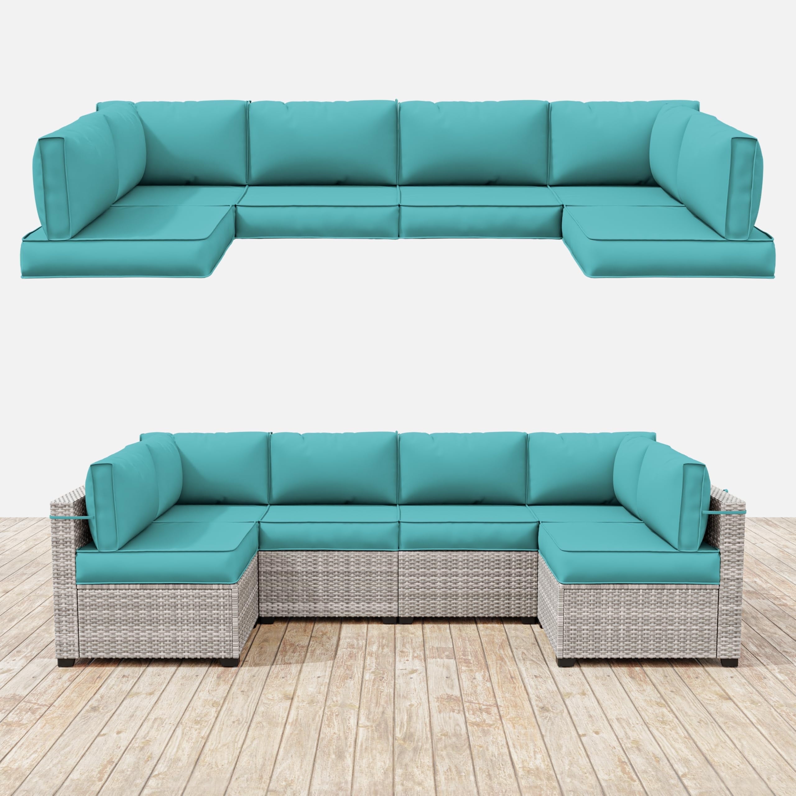 Kimunuk 14 Piece Outdoor Furniture Replacement Cushions, Fits 6-Seat ...