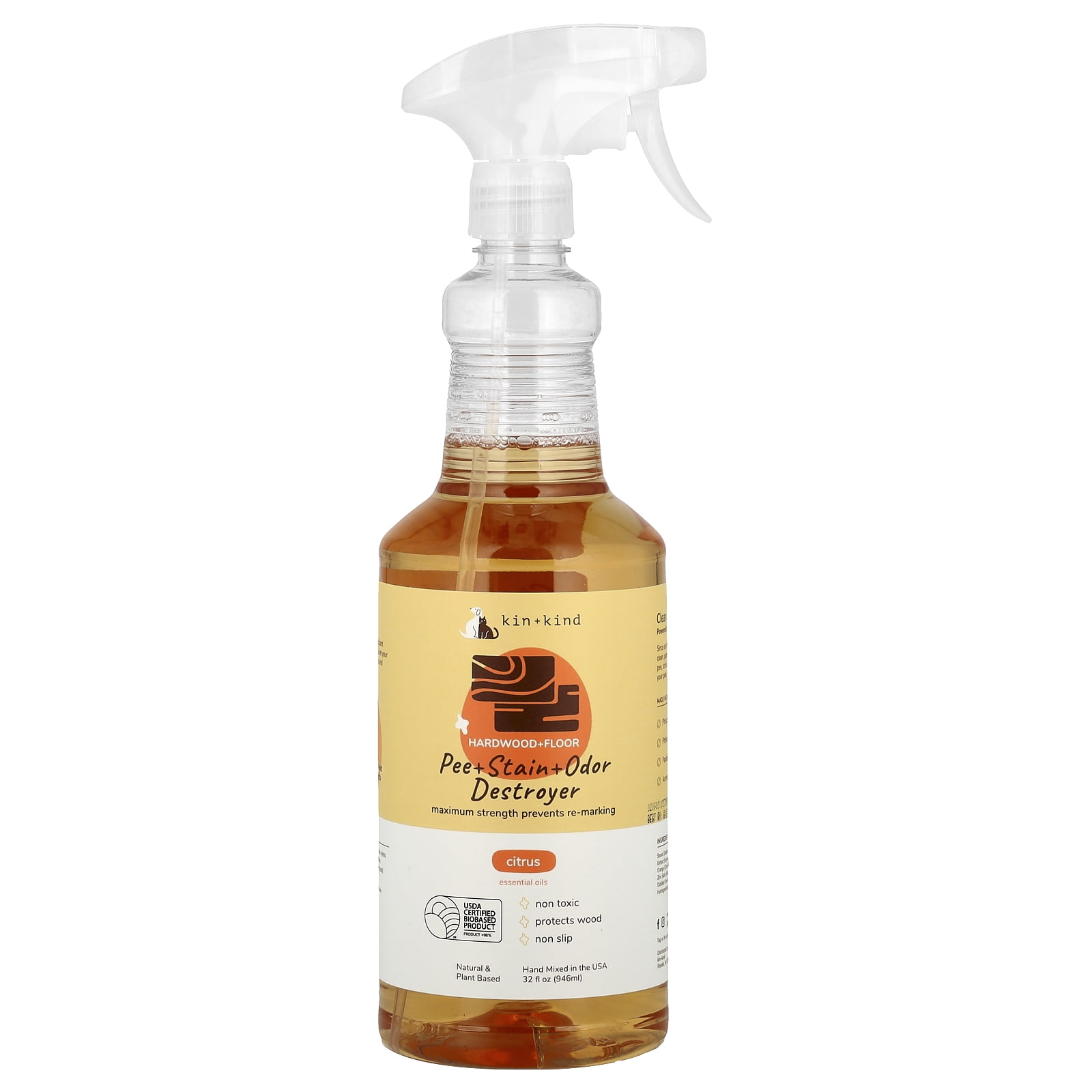 Kin+Kind Pee + Stain + Odor Destroyer, Hardwood + Floor, Citrus, 32 fl ...