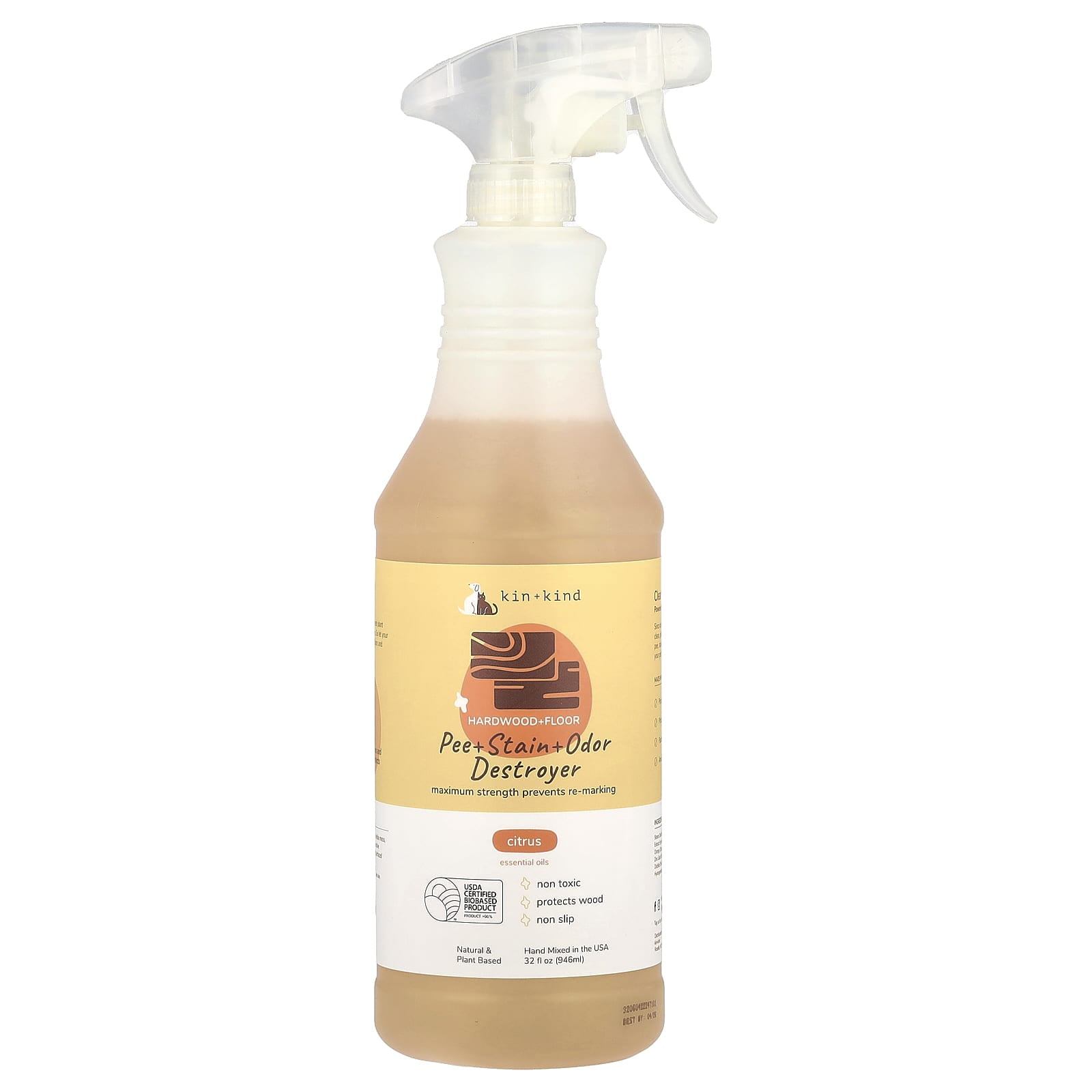Kin+Kind, Pee + Stain + Odor Destroyer, Hardwood + Floor, Citrus, 32 fl ...