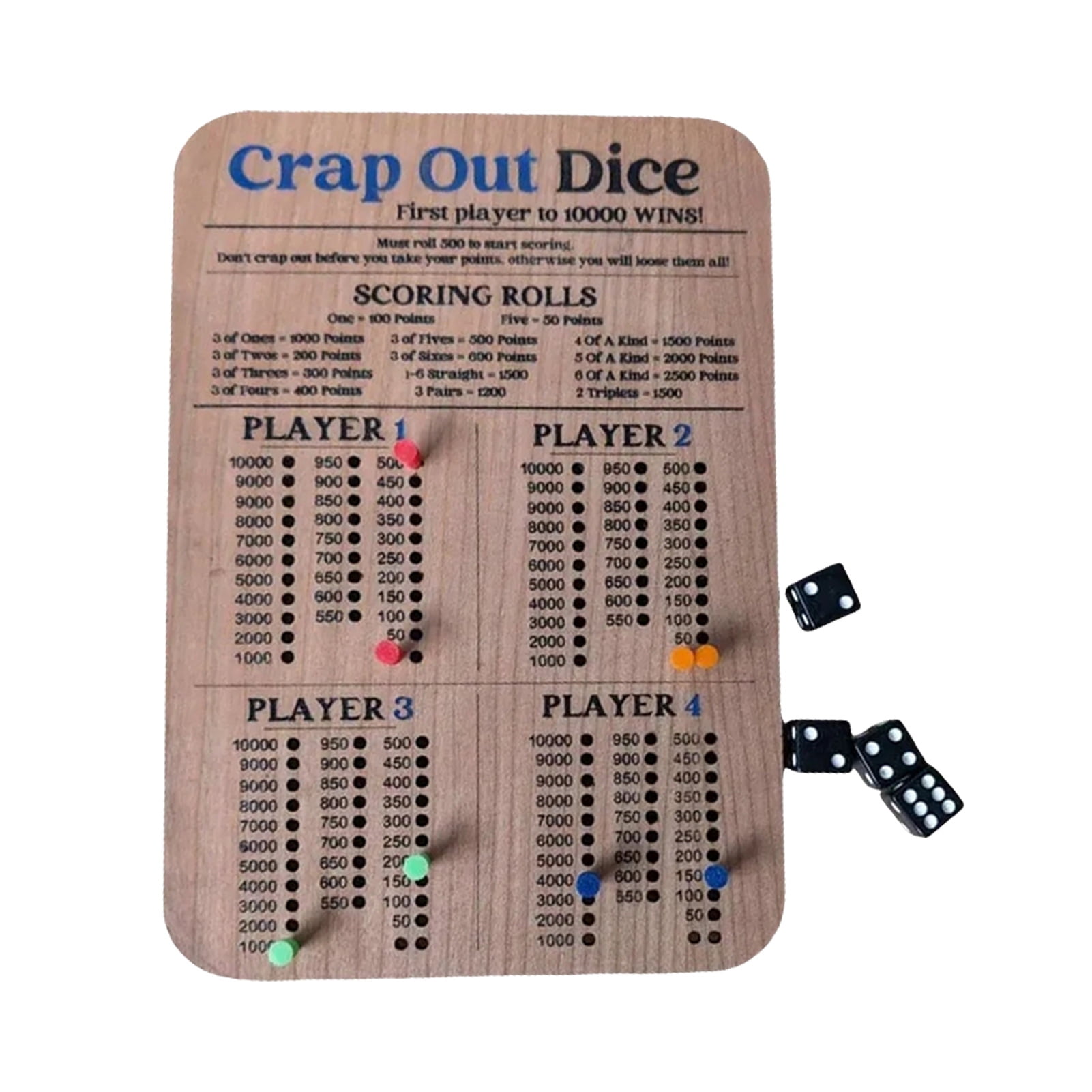 Kinaerty 1 Set Crap-Out Dice Scoreboard with Dice Peg 4 Players Wooden ...
