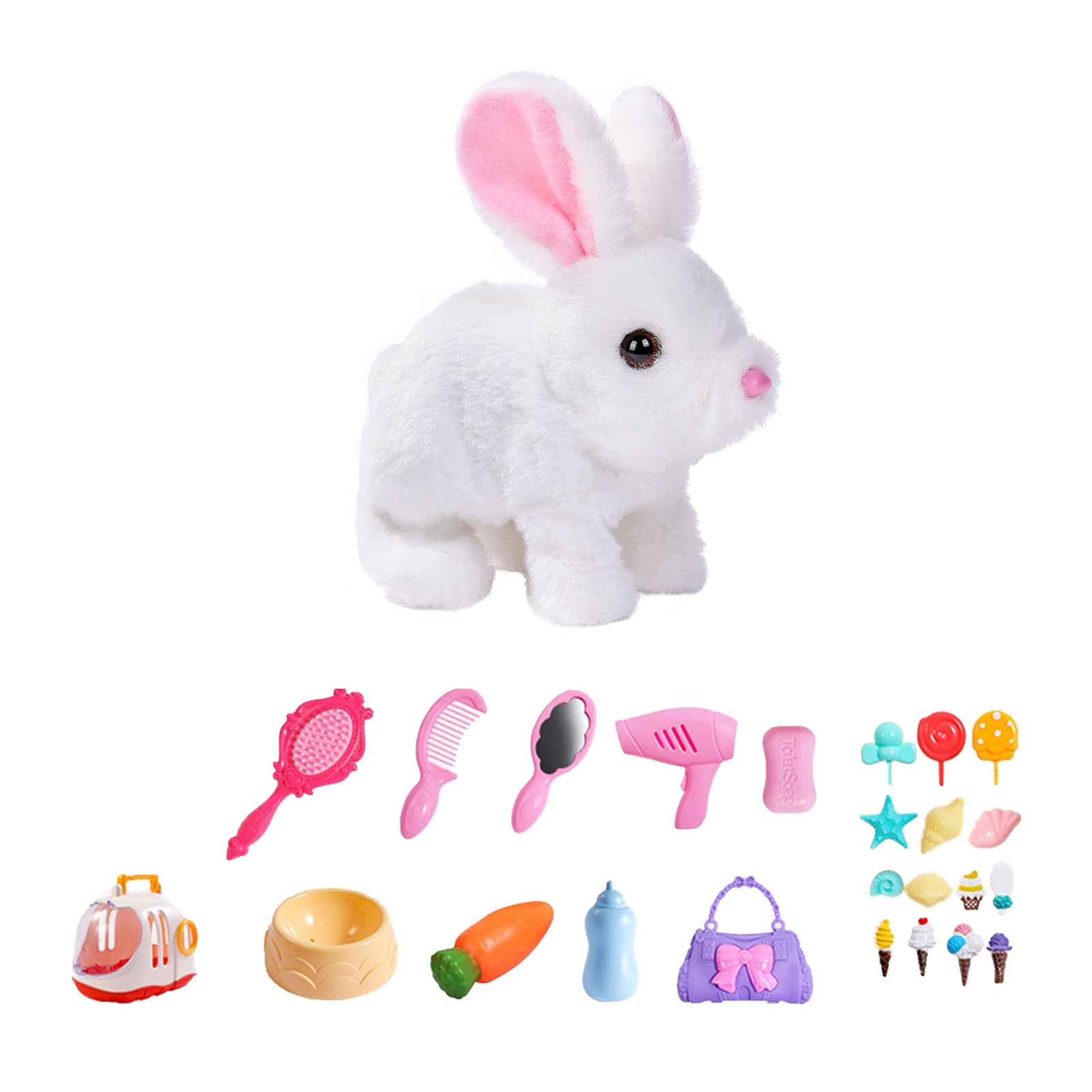 Kinaerty 1 Set Interactive Bunny Plush Toy Walking Barking Moving White ...