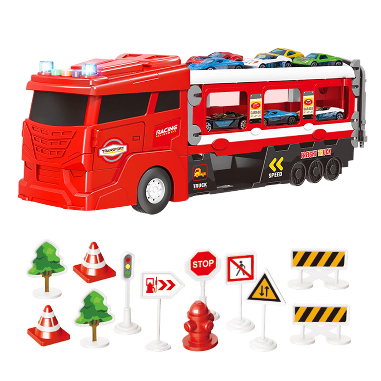 Kinaerty 1 Set Kids Truck Toy with Sound Light Guideposts Double Layers ...