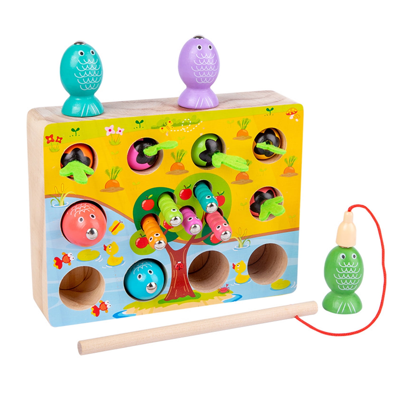 Kinaerty 1 Set Kids Wooden Educational Board Radish Pulling Fishing ...