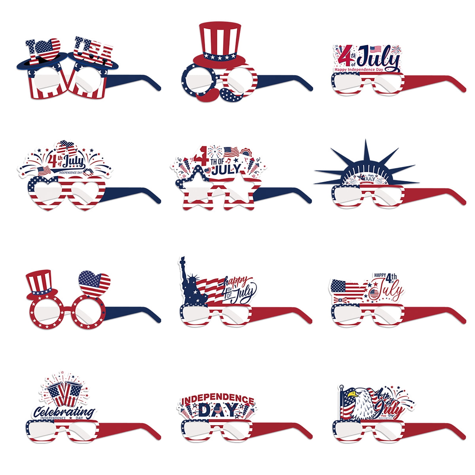 Kinaerty 12/24/36/48Pcs Independence Day Paper Glasses Red Blue White ...