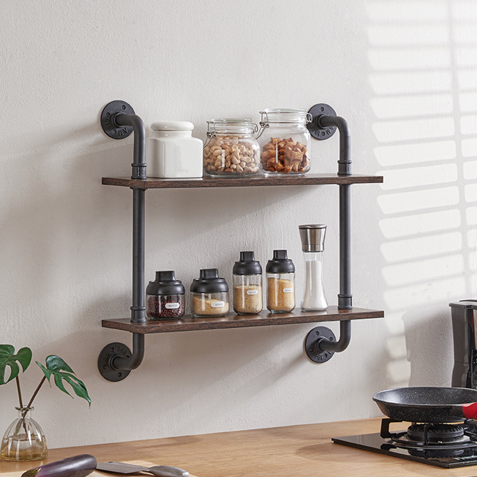 Kinaerty 2-Layer Floating Shelves Wall Mounted Rustic Wood Wall Storage ...