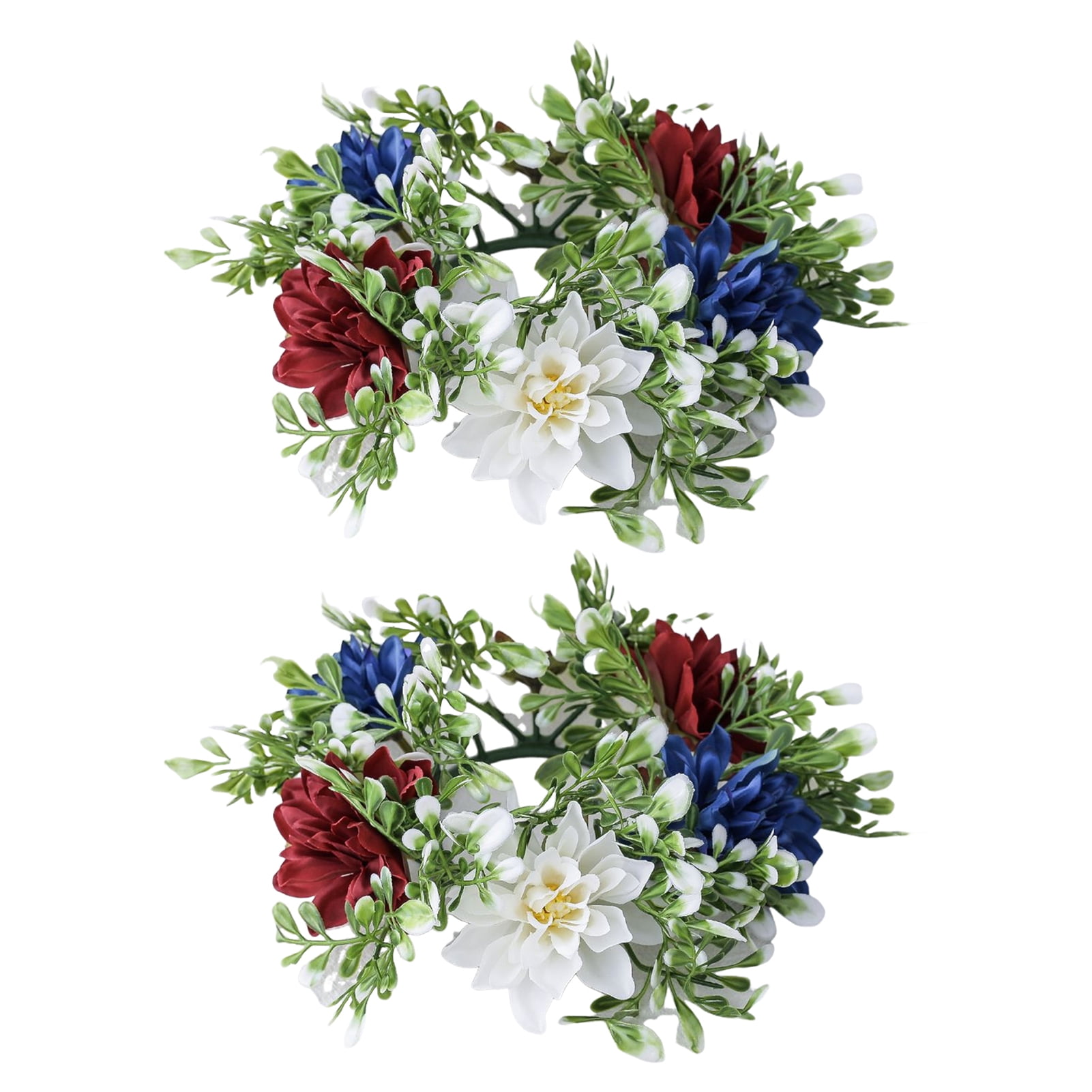 Kinaerty 2Pcs Patriotic Artificial Wreath Candle Ring Independence Day ...