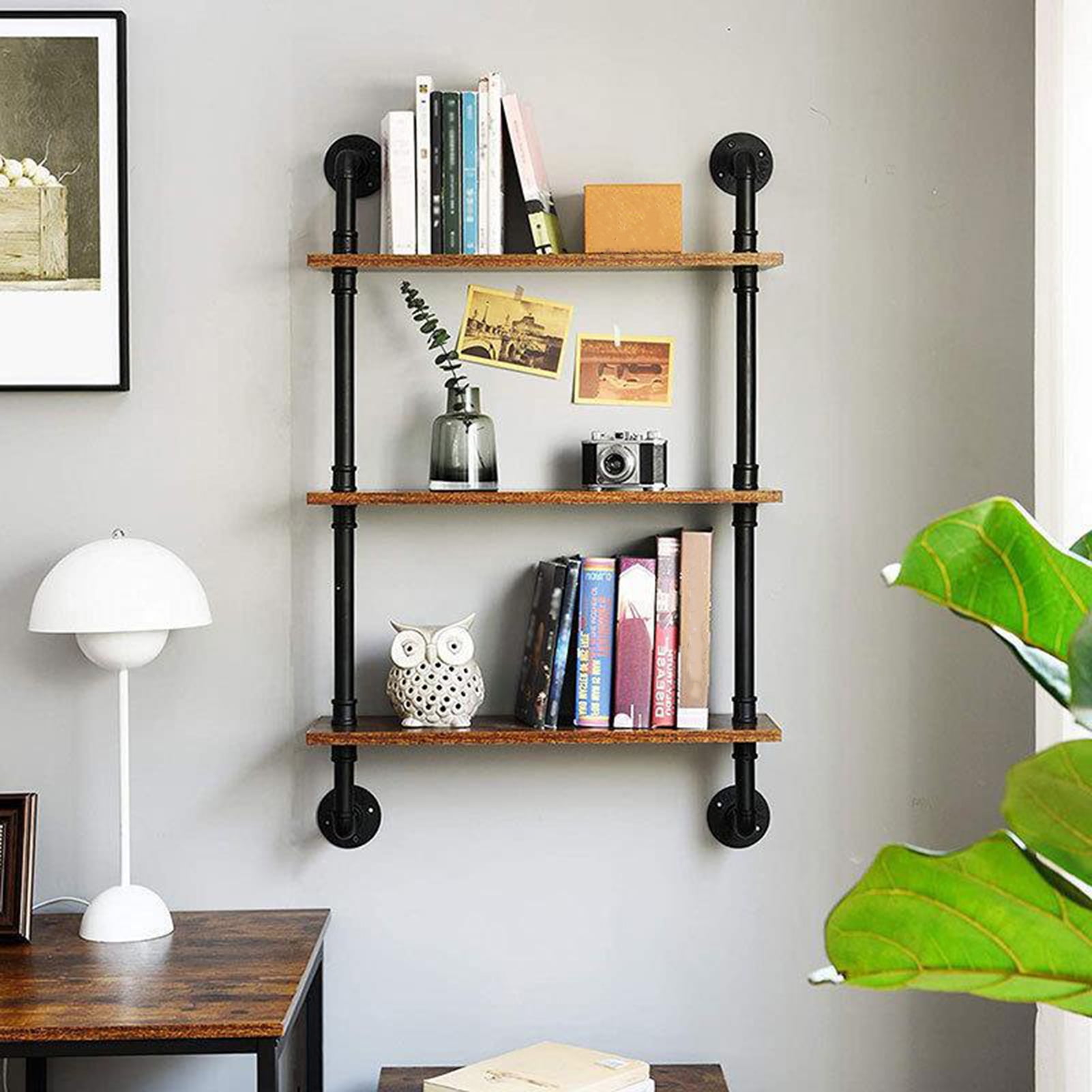 Kinaerty 3-Layer Floating Shelves Wall Mounted Rustic Wood Wall Storage ...