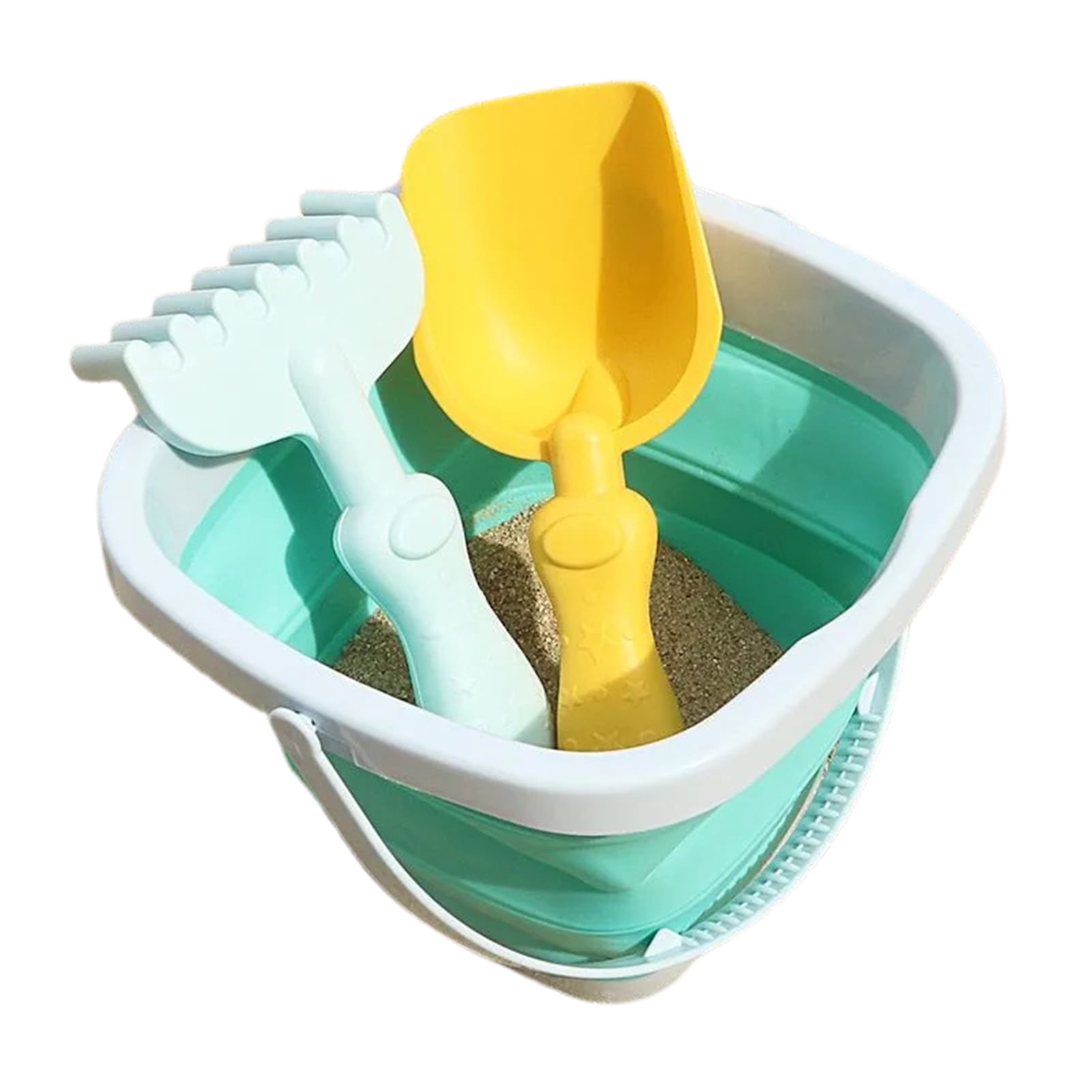 Kinaerty 3 Pcs Castle Beach Buckets with Shovels Mesh Bag Collapsible ...