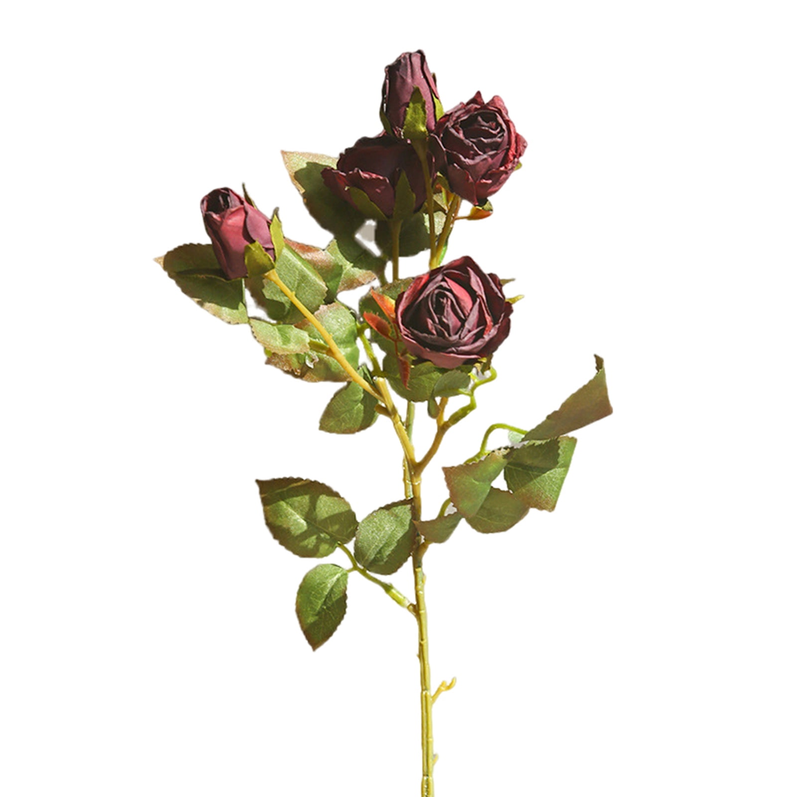 Kinaerty Artificial Rose Flower Branch with Stem Burnt Edge Green ...