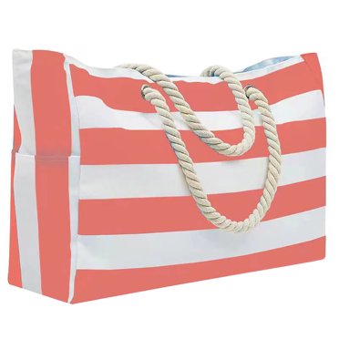 Muka Women Striped Canvas Tote Shoulder Beach Bag with Inner Zipper ...