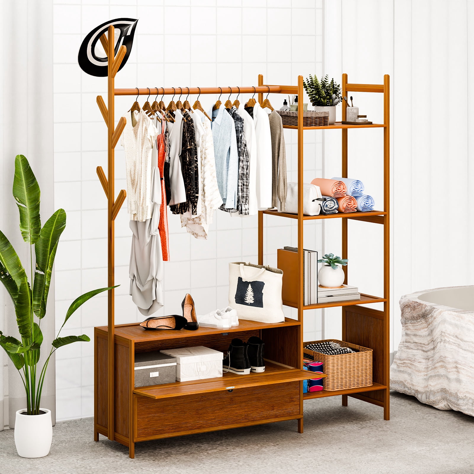 Kinaerty Coat Rack, Entryway Hall Tree with Shoe Storage Freestanding ...
